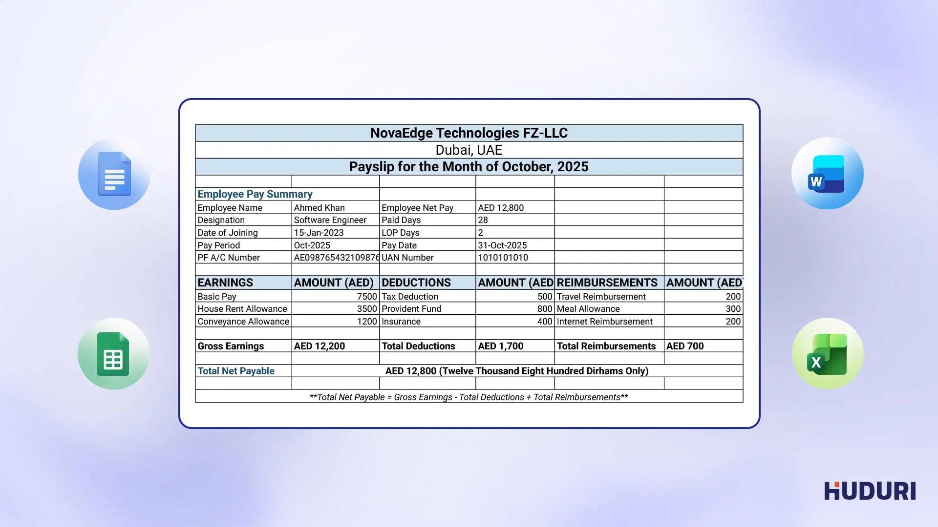 Salary Slip Format in UAE | Huduri