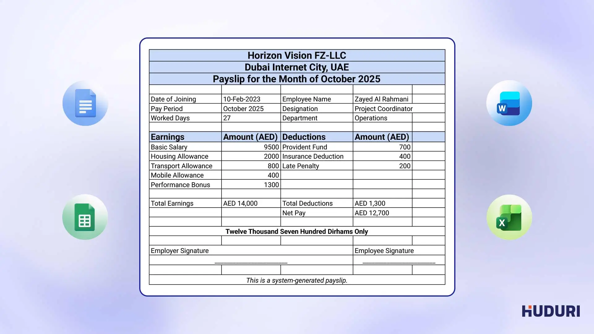 Salary Slip Format in UAE | Huduri