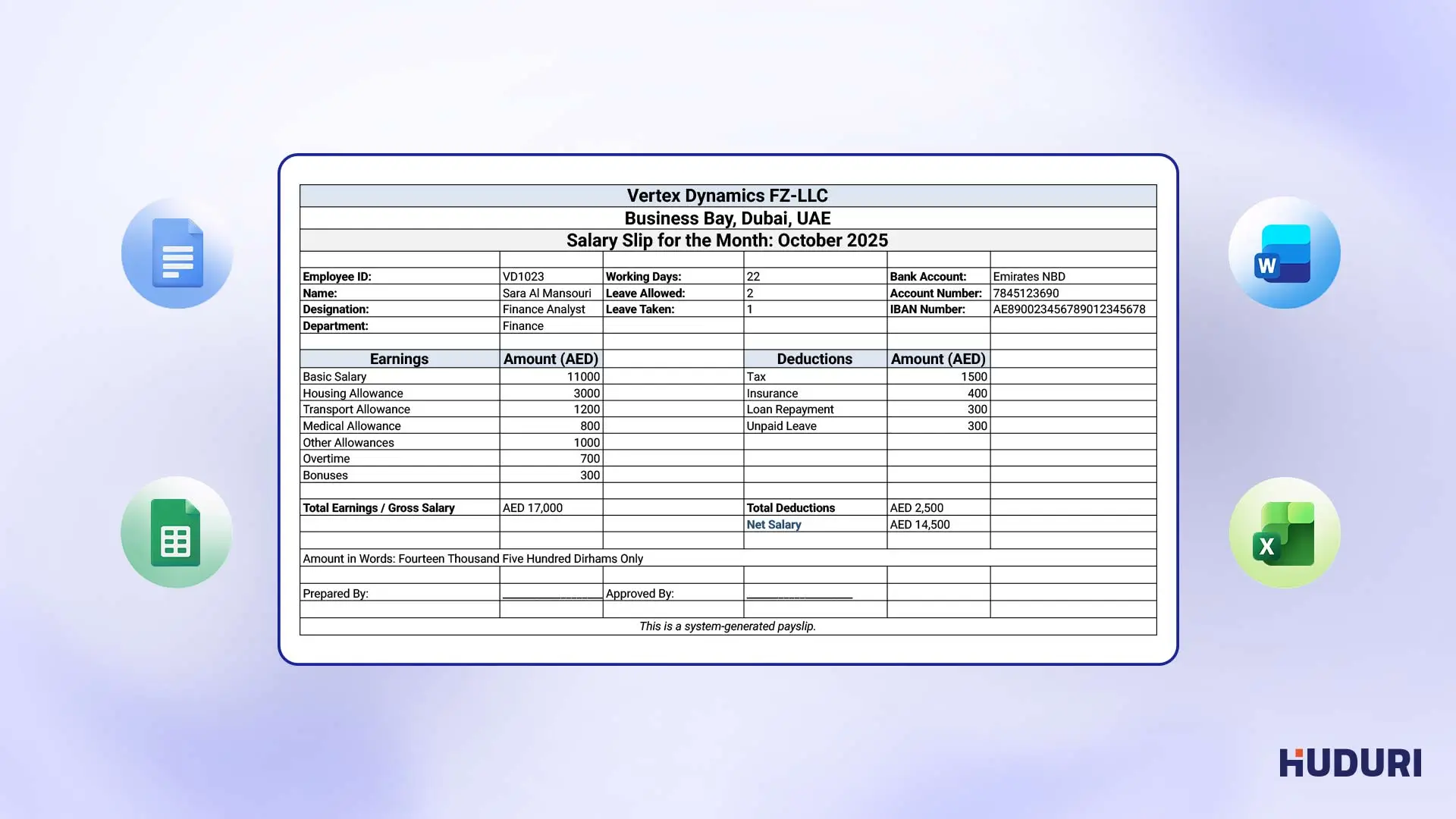 Salary Slip Format in UAE | Huduri